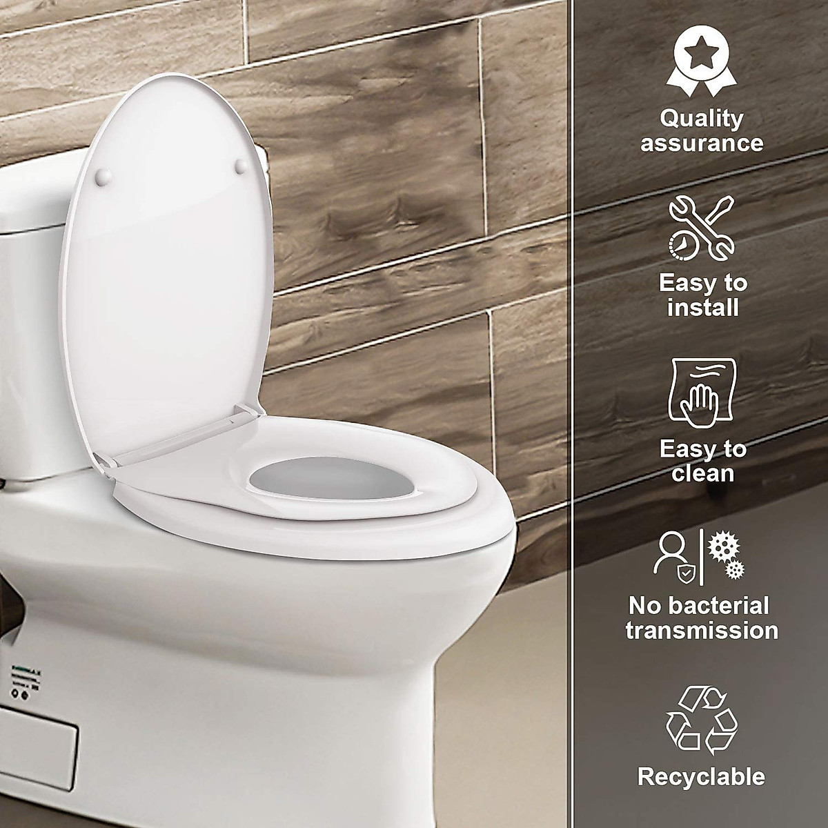 Todeco Toilet Seat with Built in Potty Training Seat, 2-in-1 Round Family Toilet Seat Cover for Toddlers & Adults,Slow Close & 1-Click Remove,White