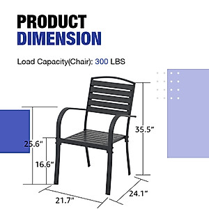 Patiorama Aluminum Outdoor Dining Chairs Set of 4, Stackable Outdoor Patio Chairs Set of 4, All-Weather Bistro Chair with Armrest, Faux Wood Outdoor Dining Chairs for Indoor Yard Garden-Black