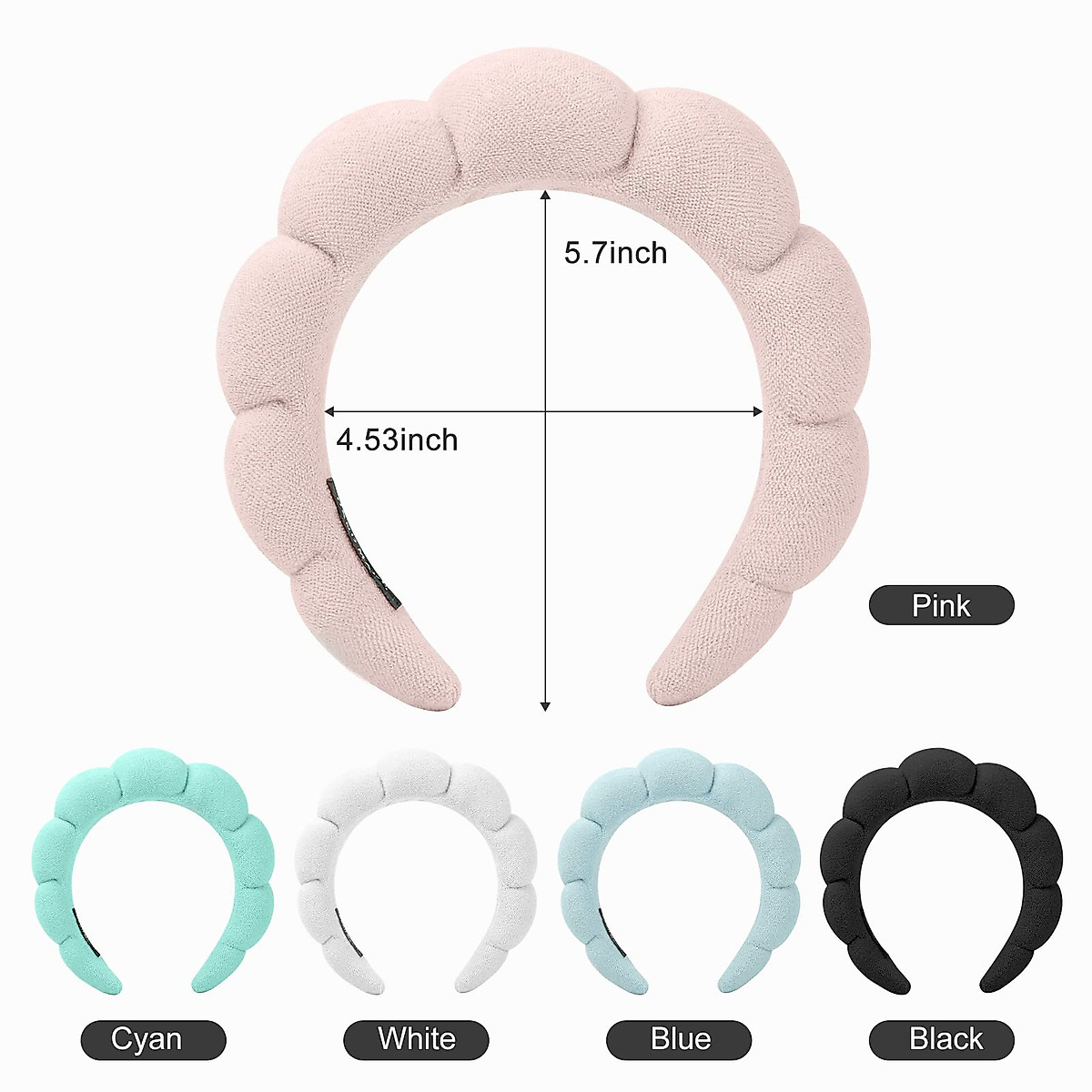 Sponge Spa Headband for Women, Spa Terry Towel Cloth Fabric Head Band with 2PCS Wrist Washband, Soft & Absorbent Material Hair Accessories for Face Washing Shower Skincare Makeup Removal Facial Mask (Pink,White)