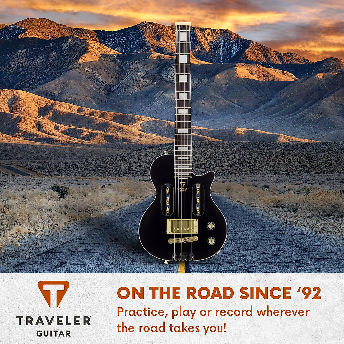 Traveler Guitar EG-1 Custom Gloss Black Electric Guitar | Small Electric Guitar with Headphone Amp | Full 24 3/4" Scale Travel Guitar | Portable Mini Guitar | Headless Guitar with Custom Gig Bag