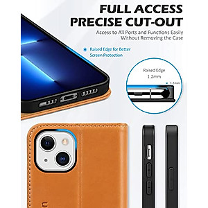 SHIELDON Case for iPhone 13 5G, Genuine Leather Durable Flip Wallet Kickstand RFID Blocking Credit Card Holder Magnetic Shockproof Protective Case Compatible with iPhone 13 (6.1" 2021 Release) - Brown