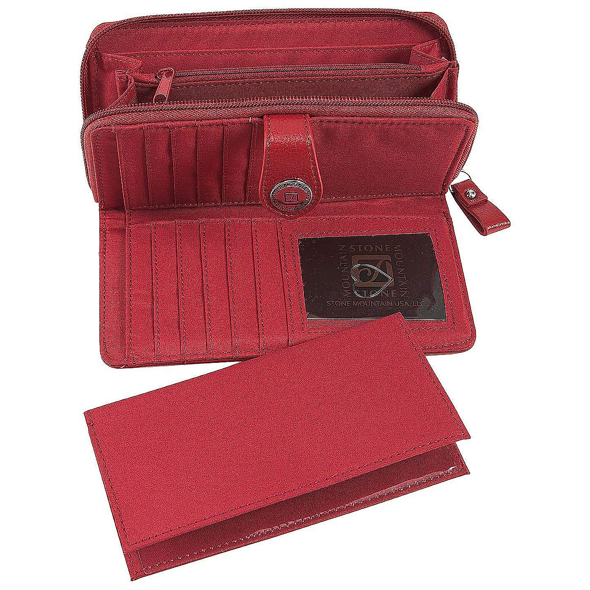 Stone Mountain USA Large Zip Around Leather Wallet, Red