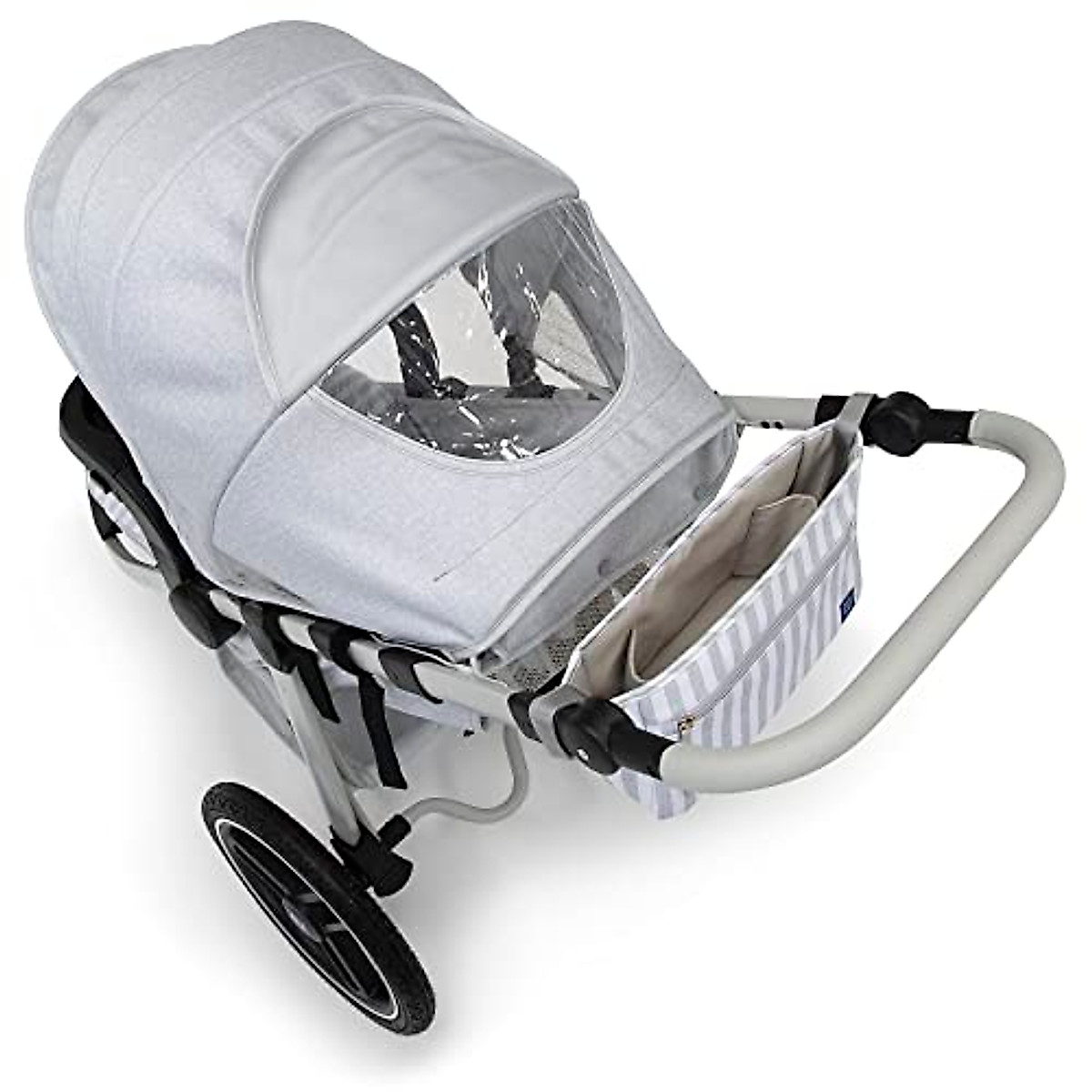 babyGap by Delta Children Trek Jogging Stroller - Greenguard Gold Certified - Car Seat Compatible - Lightweight, Extendable Canopy & Reclining Seat - Made with Sustainable Materials, Grey Stripes