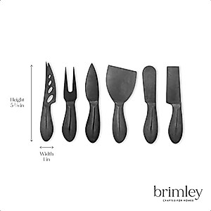 brimley Pack of 6 Cheese Knife Set, Ergonomic Design for Slicing, cutting and Spreading, Complete Set Stainless Steel Knives for Bridal Party, Housewarming Gift, Birthday Parties (Matte Black)