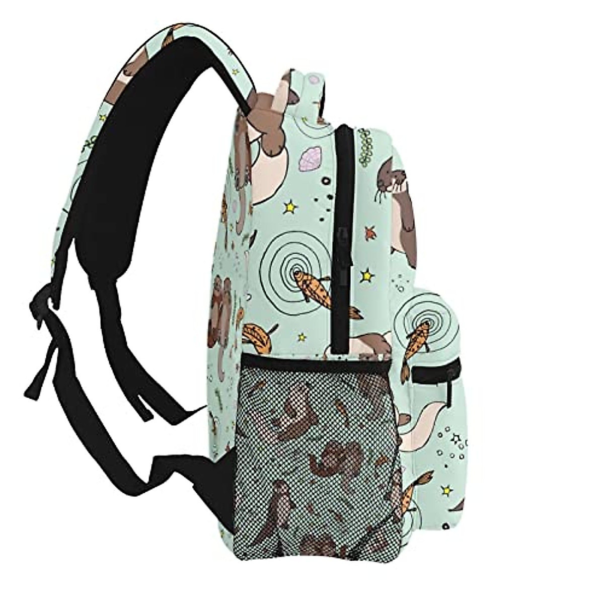 THEEND Student Backpacks 15.6 Inch Laptop Otters Print Student School Book Bag Travel Hiking Camping Daypack