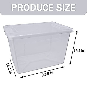 92 Quart Plastic Storage Bins Waterproof, Utility Tote Organizing Container Box with Buckle Down Lid, Collapsible Clear Plastic Storage Box, for Toys Clothes and Bedding, 1 pack, Transparent