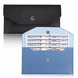 SKYDUE Cash Envelopes, PU Leather Money Envelopes for Cash, Reusable Money Pouch Bag for Cash Saving, Waterproof Cash Envelope Wallet, Budget Cash Envelopes, 2 Pieces (Blue & Black）
