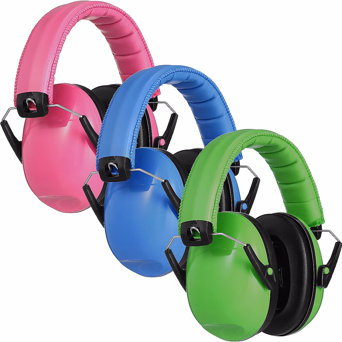 3 Pack Kids Ear Protection Earmuffs 25NRR Noise Cancelling Earmuffs Kids Toddler Adjustable Headband Safety Ear Muffs(Blue, Pink, Green)