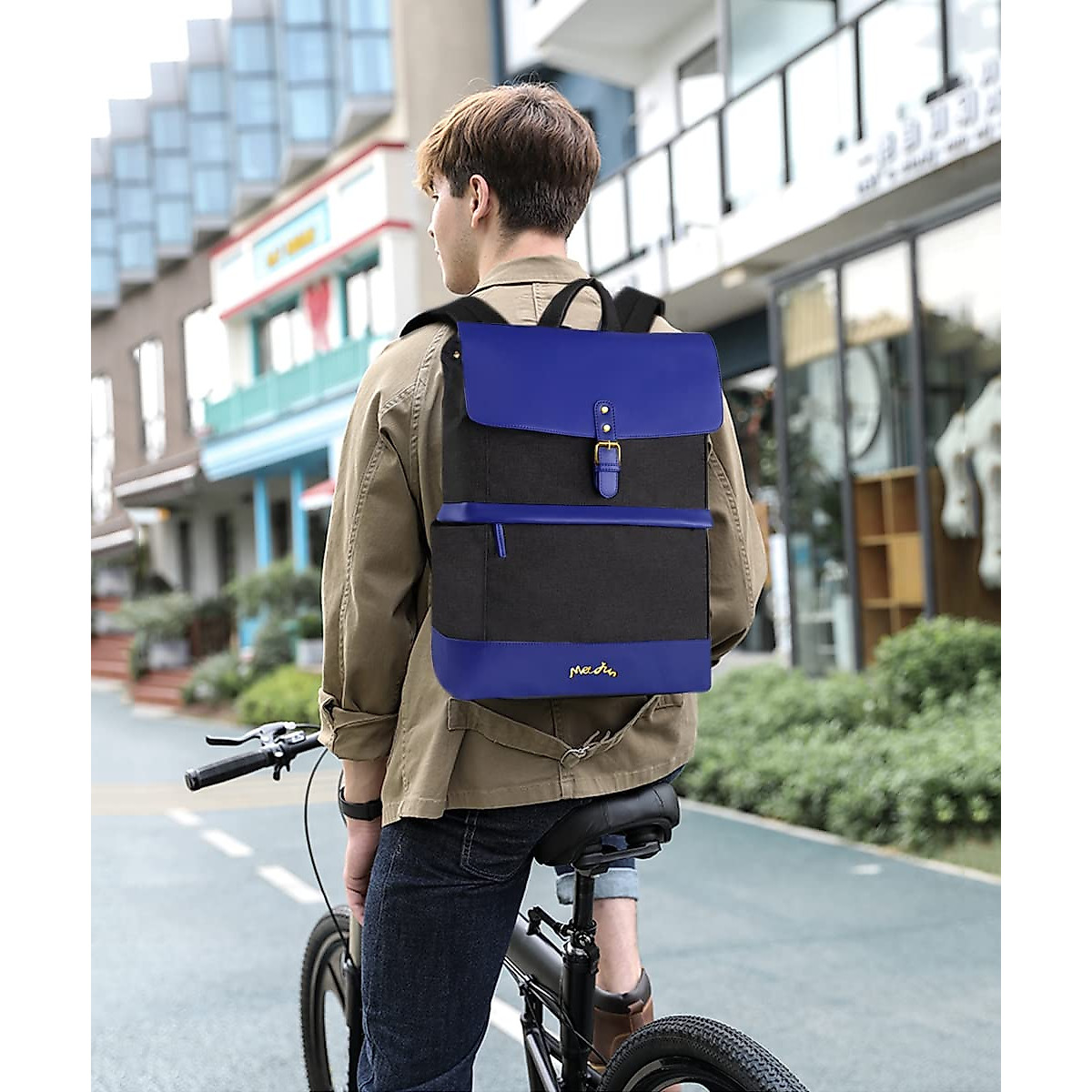 MEL JUN Laptop Backpack for School and Travel , 15.6 Inch Durable Casual Laptop Computer Backpack, Waterproof Resistant College Bookbag Gifts for Men Women -Grey with Blue