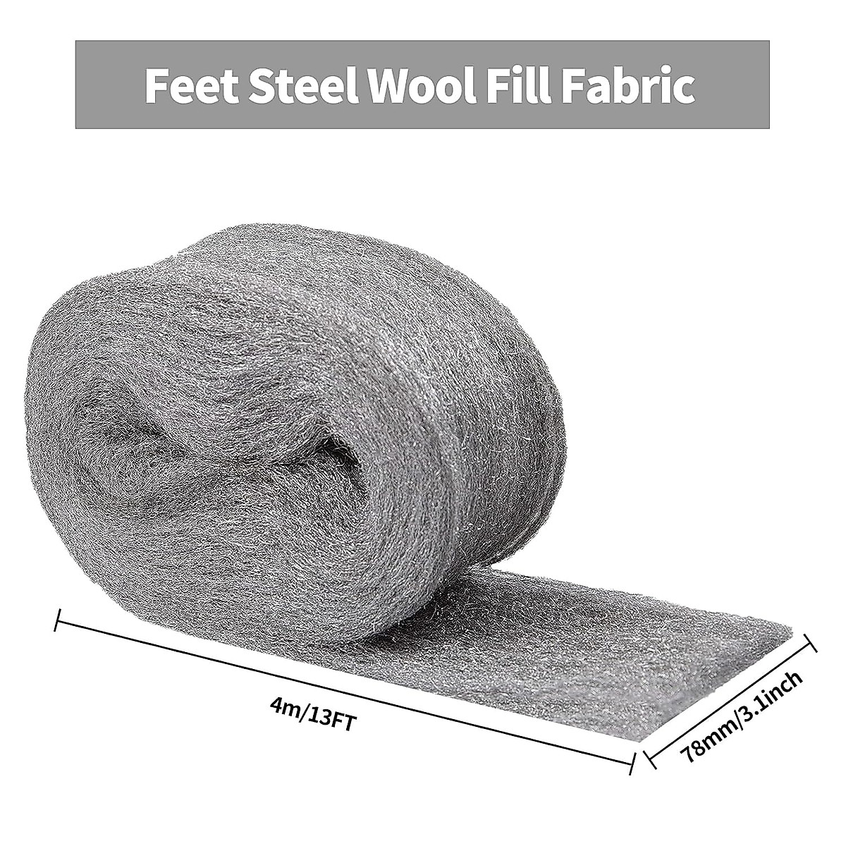 Steel Wool for Mice Control,4 Pack of 3.1" x13 Ft Steel Wool,Gap Filler for House & Garage,Keep Mice Away from Holes, Siding, Pipeline, Vents in Garden, House, Hardware DIY Kit（ #3 Coarse）