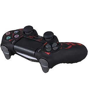 YoRHa Laser Carving Silicone Skin for PS4 Controller x 1(Skulls Red) with Exclusive Thumb Grips x 8