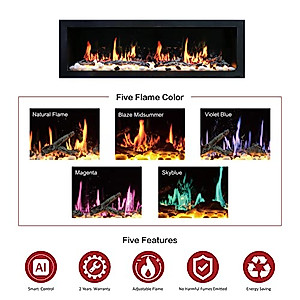Litedeer Homes Gloria II 68 inch Smart Control Electric Fireplace Insert with WiFi Enable, ZEF68XS Silver White Fireplace 68