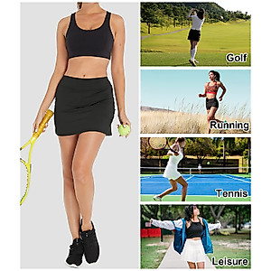 Cityoung Womens Athletic Pleated Golf Skirts with Pockets Tennis Skirt High Waisted with Shorts Running Workout Black L