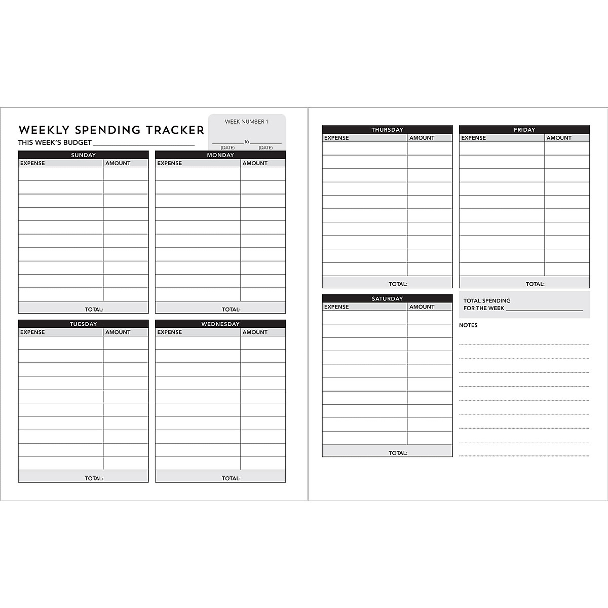 Weekly Budget Planner: A Year-Long Undated Spending Tracker