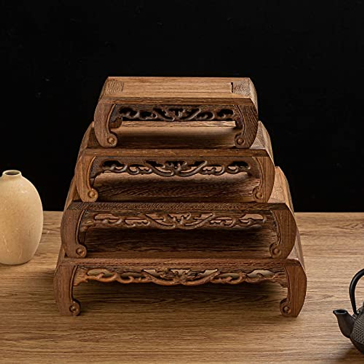 THY COLLECTIBLES Beautiful Hand Craft Rosewood Oriental Vase Flower Stand - 1 Stand (X-Large: L12.6in x W6.5in x H3in)