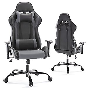Office Chair, Ergonomic Reclining Computer Gaming Chair PU Leather Comfortable Swivel Task Home Office Desk Chair High Back with Adjustable Armrests, Black/Grey