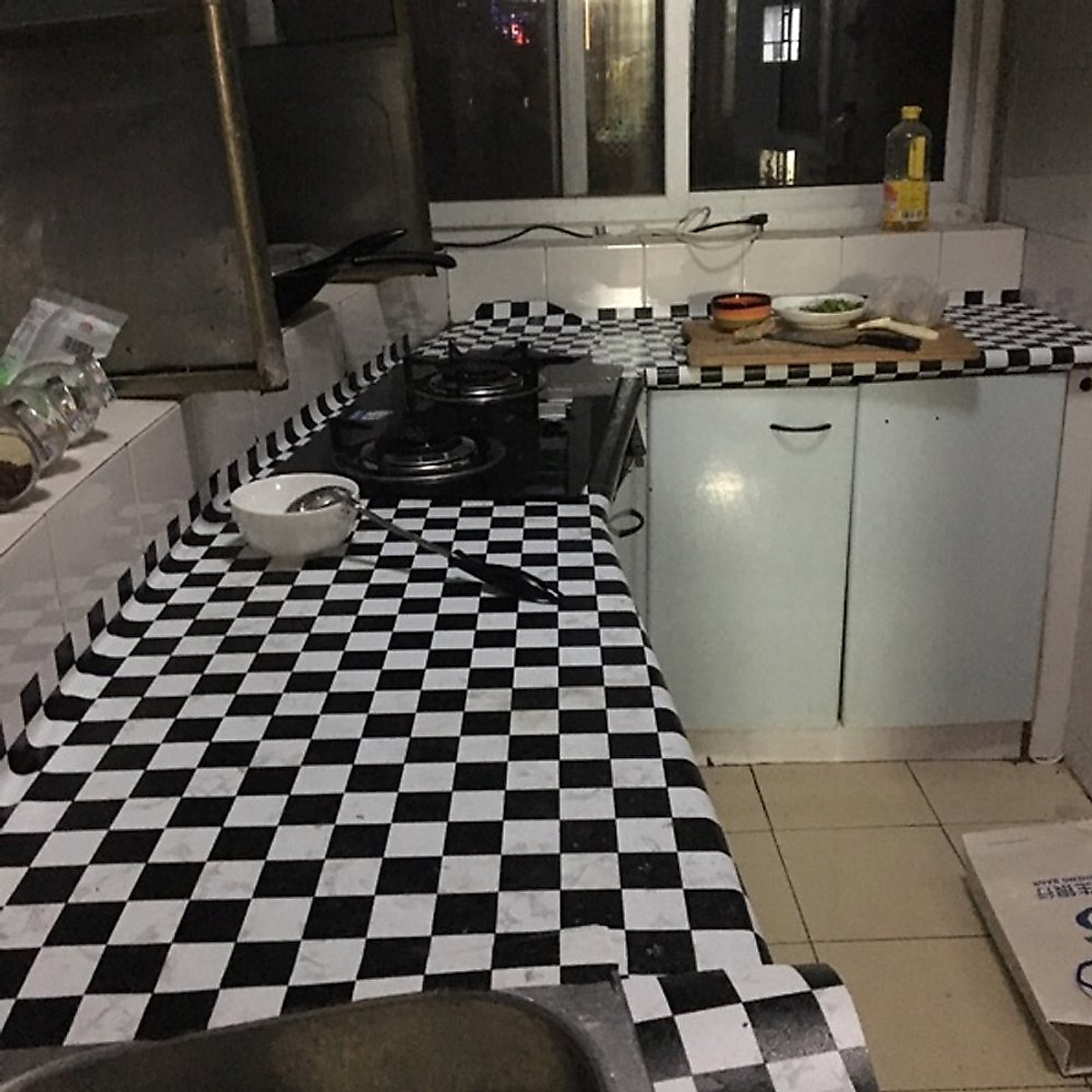 Yifely Black White Mosaic Furniture Paper Removable Shelf Liner Drawer Sticker 17.7 Inch by 9.8 Feet