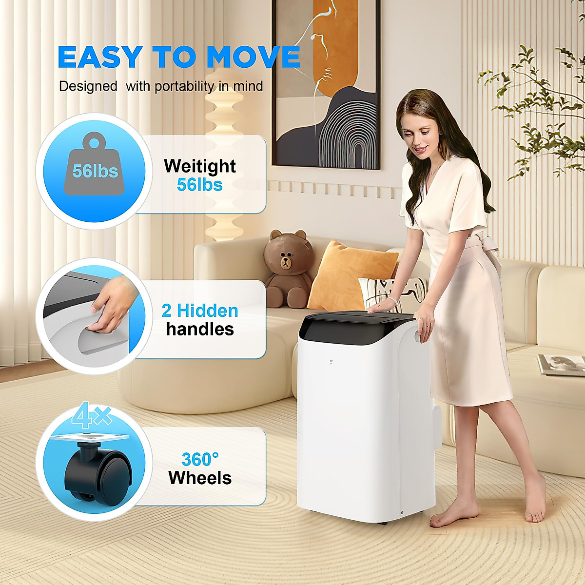 KAMLAM 12000 BTU Portable Air Conditioners for Room up to 500 sq.ft, 3-IN-1 Quiet Cooling Portable AC Unit with Fan & Dehumidifier Function, 24H Timer Sleep Mode, Remote Control & Windows Kit Included