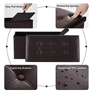 YOUDENOVA 30 inches Folding Storage Ottoman, 85L Storage Ottoman Bench for Living Bedroom and Hallway, Faux Leather Brown Footrest with Foam Padded Seat, Support 350lbs