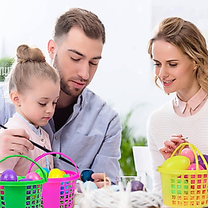 Evoio Easter Baskets, 24 Pack Plastic Easter Baskets Bulk for Egg Hunts Set, Easter Bucket Bags with 120g Easter Grass for Toddler Classroom Collecting Easter Eggs Party Favor