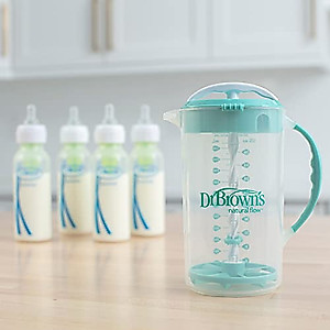Dr. Brown's Baby Formula Mixing Pitcher with Adjustable Stopper, Locking Lid, & No Drip Spout, 32oz, BPA Free, Teal