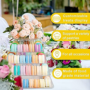 5 Tiers Square Macaron Tower Stand, Plastic Transparent Cake Stand Macaroon Display Rack Desserts Cupcake Holder Platter for Wedding, Birthday Party, Baby Shower, Party Decor by Greatstar