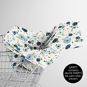 Sweet Jojo Designs Blue Watercolor Floral Girl Infant Baby Car Seat Cover Nursing Breastfeeding Shopping Cart Stroller Canopy - Navy and Blush Pink Boho Bohemian Shabby Chic Rose Flower Farmhouse