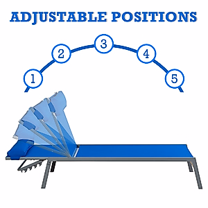 Kozyard Wilson 3 Pieces Textilene Chaise Lounge Set with Side Table Outdoor,Adjustable Back & Pillow for Yard,Garden,Sunbathing (2 Pack) (Blue W/Table)