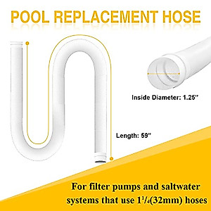 Pool Pump Replacement Hose, Vacuum Cleaner Hose Set, 1.25" Diameter Accessory 59" Long Pool Filter Pump Hose for Pump Models 330 GPH, 530 GPH, 1000 GPH, 607, 637 above Ground Pools