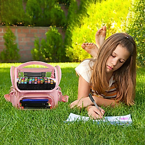 Liengoron Large Colored Pencil Case for 180 Pencils Pencil Case Organizer Colored Pencil Holder Color Pencil Case with 4 Pockets for Colored Pencils Paint Brushes Watercolor Pens Art Supplies, Pink