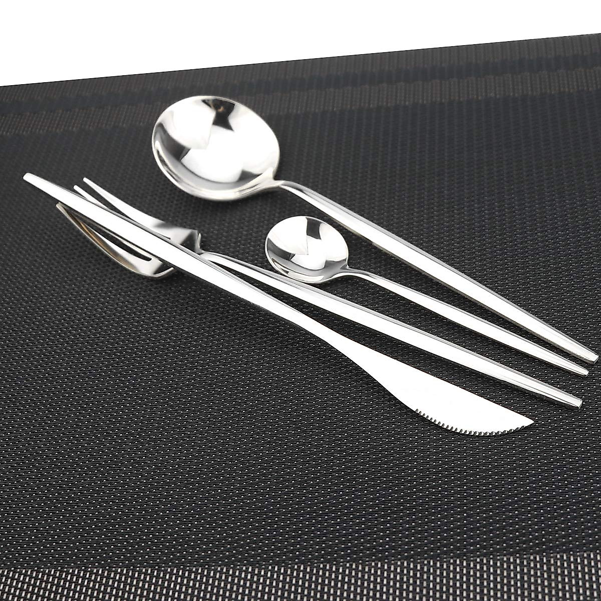 Gugrida 24-Piece Silverware Set - 18/10 Stainless Steel Reusable Utensils Forks Spoons Knives Set, Mirror Polished Cutlery Flatware Set, Great for Family Gatherings & Daily Use (6 set, Silver)