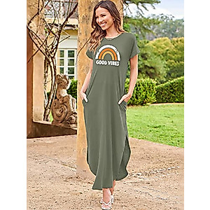 Prinbara Women's Casual Loose Sundress Long Dress Short Sleeve Split Maxi Dresses Cover Up Long Cami Maxi Dresses with Pockets 2PA22-ganlanlvyinzi-S