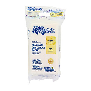 T. Taio Esponjabon Skin Lightening Pearl Soap Sponge (Concha Nacar) Pack of 4 Bundle with Premium Penguin Spa Bow Headband- Designs May Vary