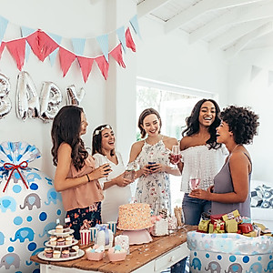 2 Pcs 70 Inches Jumbo Gift Bag Baby Shower Bags Large Oversized Plastic Gift Bags Large Gift Bag Extra Large Baby Shower Bags with Ropes for Parents Party Baby Shower Favors (Blue Elephant Polka Dot)