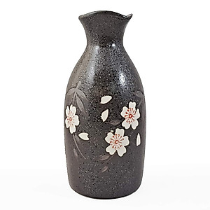 Happy Sales HSSS-WPB20, Black Porcelain Sake set Pink Blossom Design