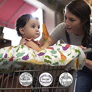 Boppy Shopping Cart Cover, Multi-Color Farmers Market Veggies, with Changeable SlideLine Carrot Toy, Plush Comfort with 2-Point Safety Belt, Wipeable and Machine Washable, 6-48 Months