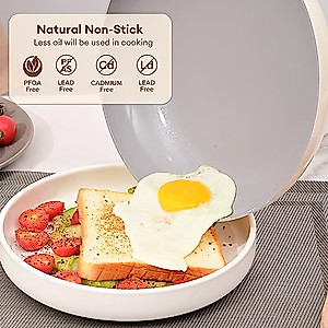 JEETEE Ceramic Cookware Set, White Pots and Pans Set Nonstick,7 PCS Kitchen Induction Sets, PTFE & PFOA Free, Oven Safe, Compatible with All Stoves- Cream