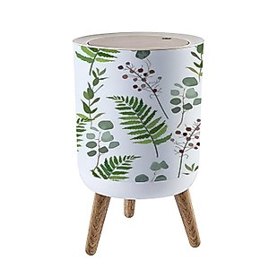 Small Trash Can with Lid for Bathroom Kitchen Office Diaper Seamless pattern green plants white background For wedding decor Bedroom Garbage Trash Bin Dog Proof Waste Basket Cute Decorative