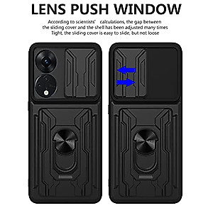 CCSmall for Oppo Reno8 T 5G Case with Slide Camera Cover, Heavy Duty Protective with Ring Kickstand & Card Holder Cell Phone Case for Oppo Reno8 T 5G LJK Red