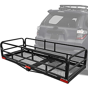 Trailer Hitch Cargo Rack, 60 x 24 x 14 Inch Folding Hitch Mount Cargo Carrier with High Side Rails for RV Truck SUV Van, 500 lbs. Capacity, 2" Receiver, Black