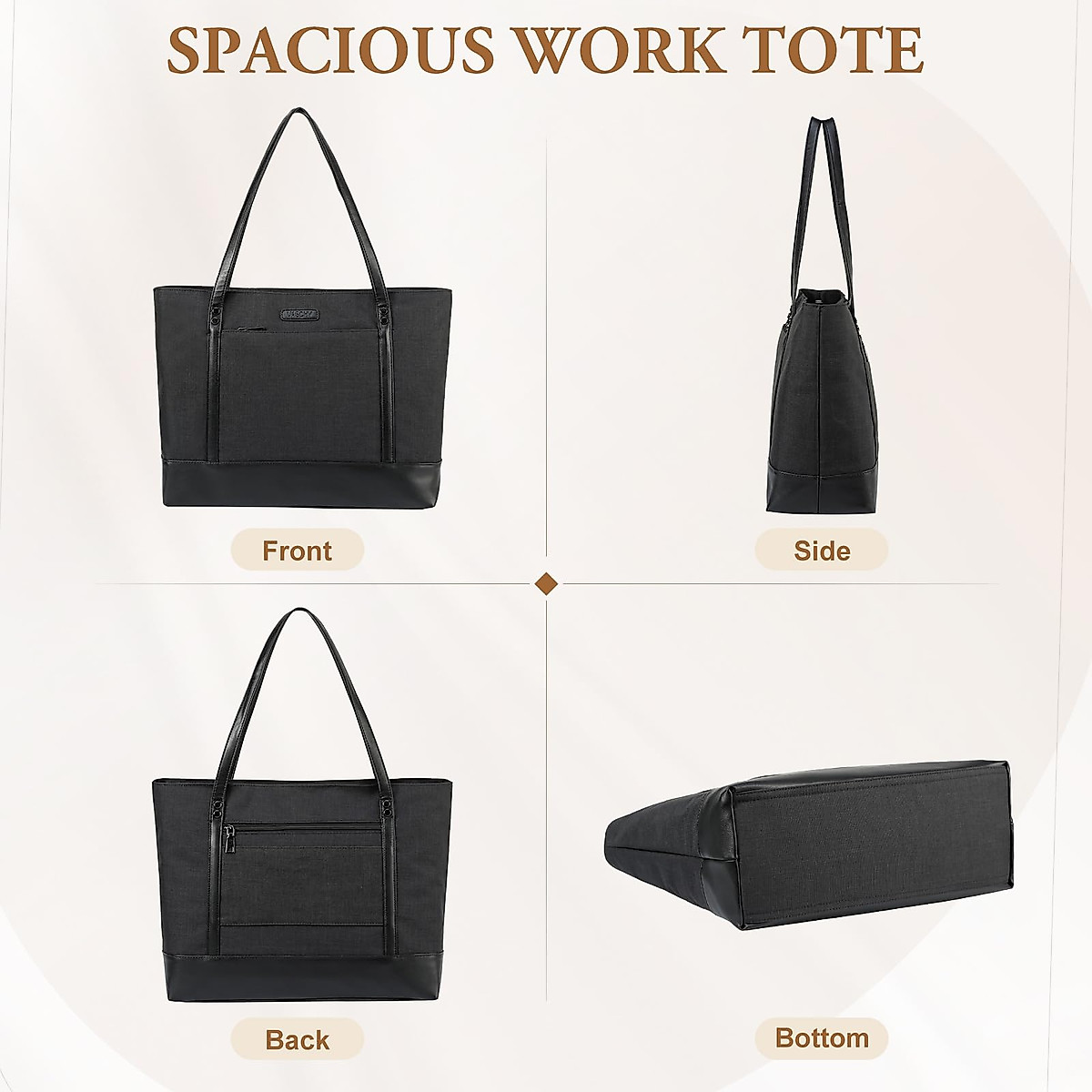 VASCHY Laptop Tote Bag for Women, Large 15.6inch Computer Teacher Bag Purse Briefcase for Travel,Work,Business,Office Black