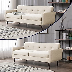 ZAFLY 80" Big Loveseat Sofa Couch, Deep Seat Sofa Upholstered Comfy Couch Furniture with 5.9" Cushion for Small Spaces/Living Room/Bedroom/Office/Apartment (Beige)