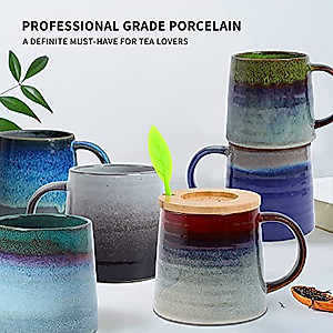 Anatural Tea Mug with Infuser and Lid, 16.5 OZ Tea infuser Cup, Tea Strainer Cup with Large Handle for Loose Tea, Ceramic Tea Steeping Mug, Microwave and Dishwasher Safe Coffee Mug (Red Rose)