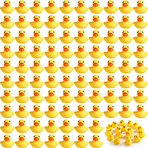 Teling 200 Pcs Mini Rubber Ducks in Bulk Yellow Tiny Baby Shower Ducks Float Squeak Bathtub Duckies Preschool Bath Toy for Birthday Party Gift(Yellow)