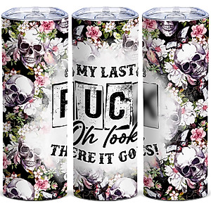ATHAND Funny Birthday Gifts for Women Girls Friends, My Last F*ck Floral Skull Coffee Tumbler Cups with Lid, Double Wall Insulated Travel Coffee Mug, Gift Ideas for Her (Pack of 1)