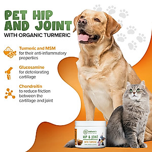 Powerful PET Hip & Joint - with Organic Turmeric - Natural Ingredients - Triple Strength - Chondroitin - Glucosamine - MSM - Organic Sea Coral Calcium. Extra Large 170 Grams.