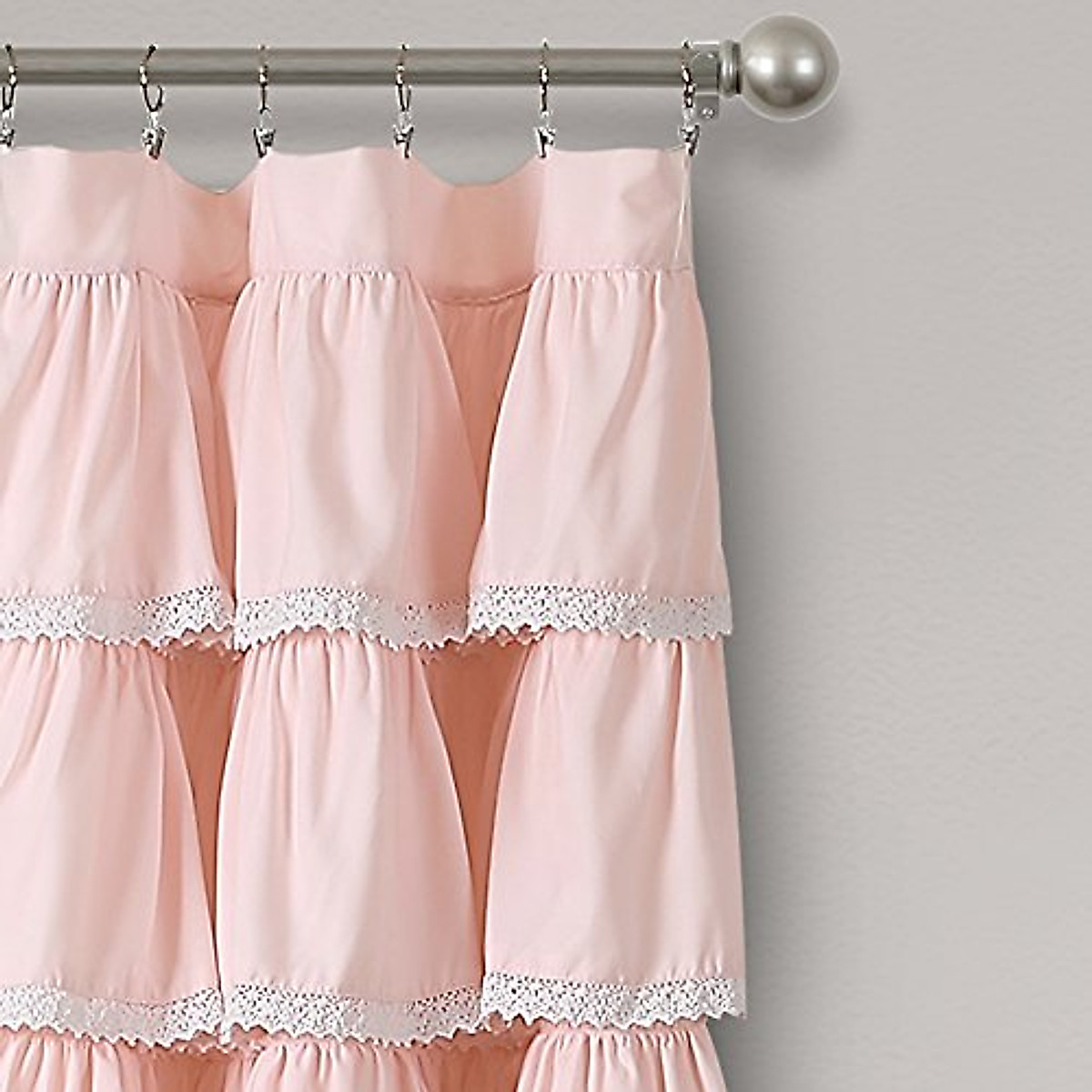 Lush Decor Lace Ruffle Curtain | Shabby Chic Farmhouse Style Window Panel for Living Room, Dining Room, Bedroom (Single), 84” x 52”, Blush