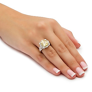 PalmBeach Platinum-plated Sterling Silver Cushion Canary Cubic Zirconia Halo Ring Sizes 5-10 Size 10