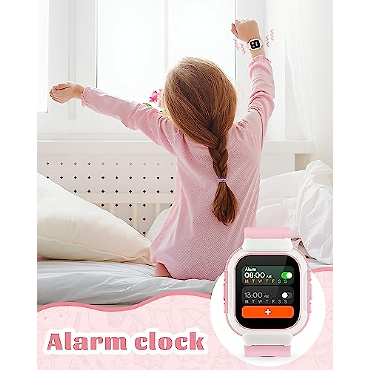 Cloudpoem Smart Watch for Kids Girls Boys, Kids Watch Fitness Tracker Watch with Pedometer Heart Rate Monitor Sleep Tracker Alarm Clocks Puzzle Games Calculator IP68 Waterproof, Kids Gift Pink