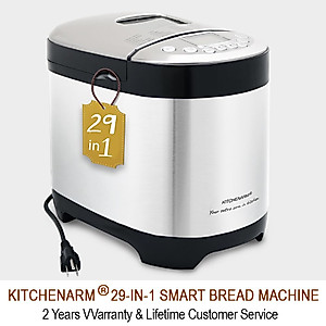 KITCHENARM 29-in-1 SMART Bread Machine with Gluten Free Setting 2LB 1.5LB 1LB Bread Maker Machine with Homemade Cycle - Stainless Steel Breadmaker with Recipes Whole Wheat Bread Making Machine